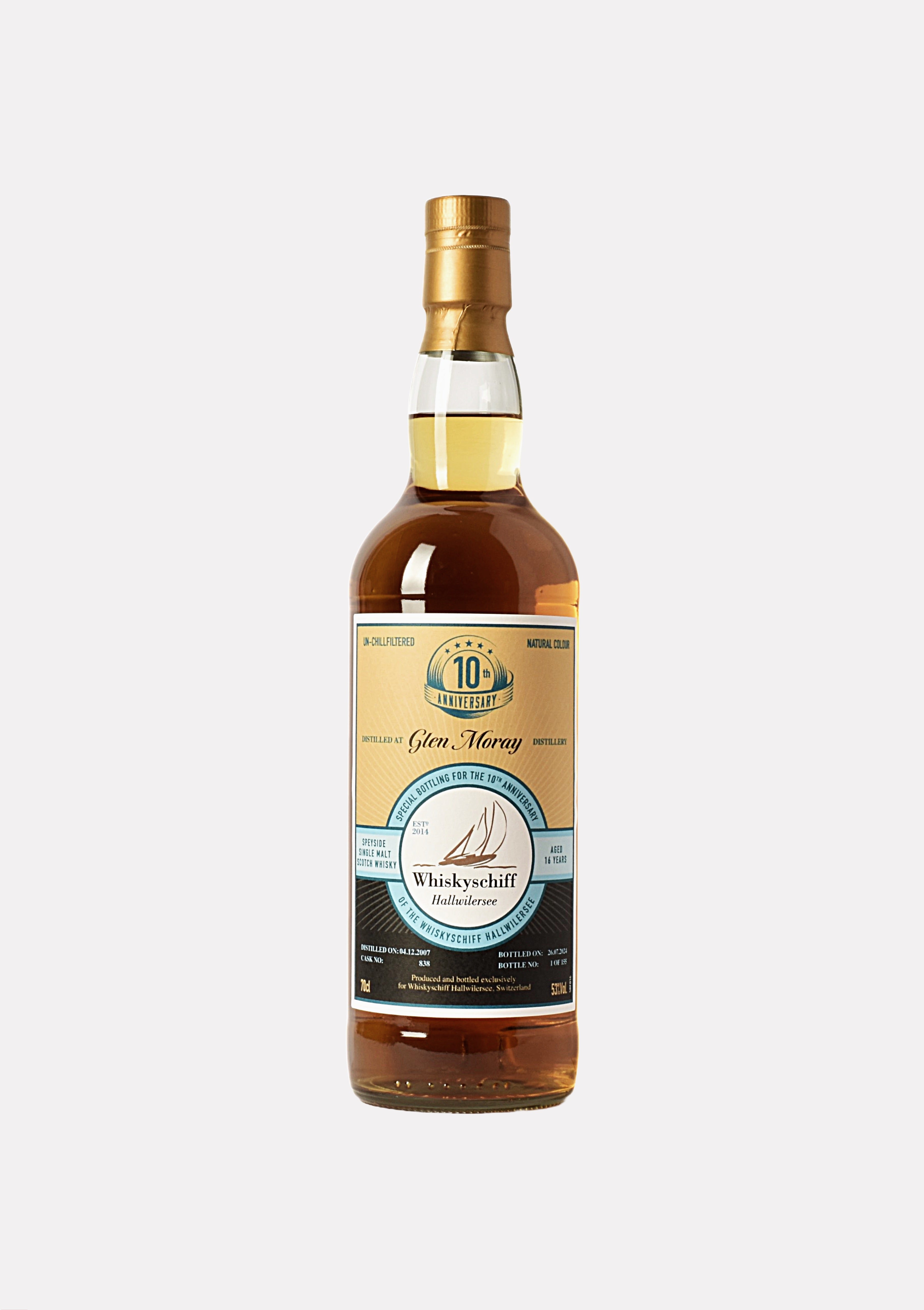 Glen Moray 2007- 2024 16 Jahre 10th Anniversary Whiskyschiff Hallwiler